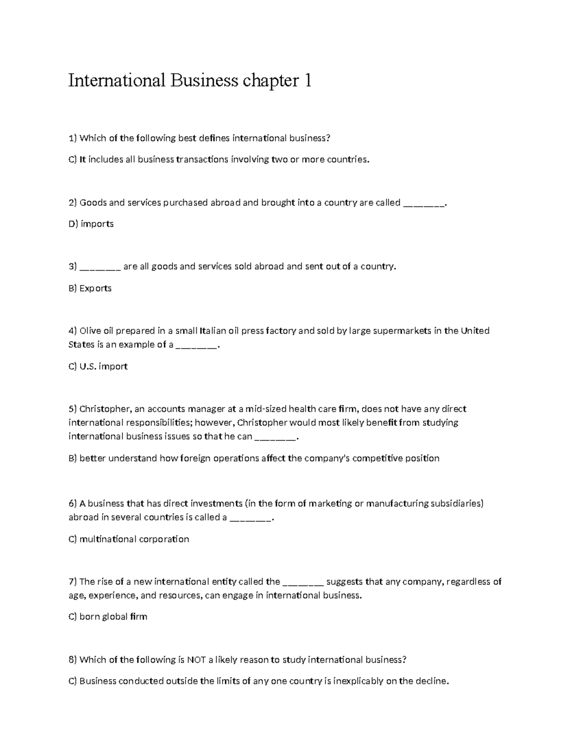 International Business Chapters 1 & 2 Overview and Key Concepts - Studocu