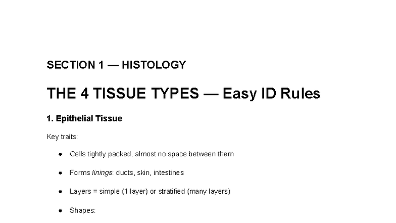 BIO 102 Practical 3: Histology of the 4 Tissue Types - Studocu