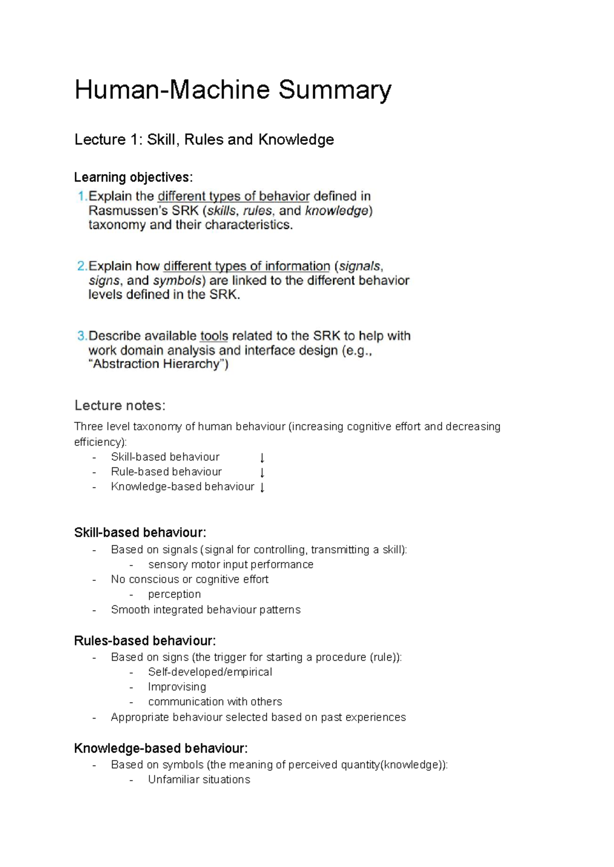 Human-Machine Interaction P2: Summary of Cybernetics Lectures - Studeersnel