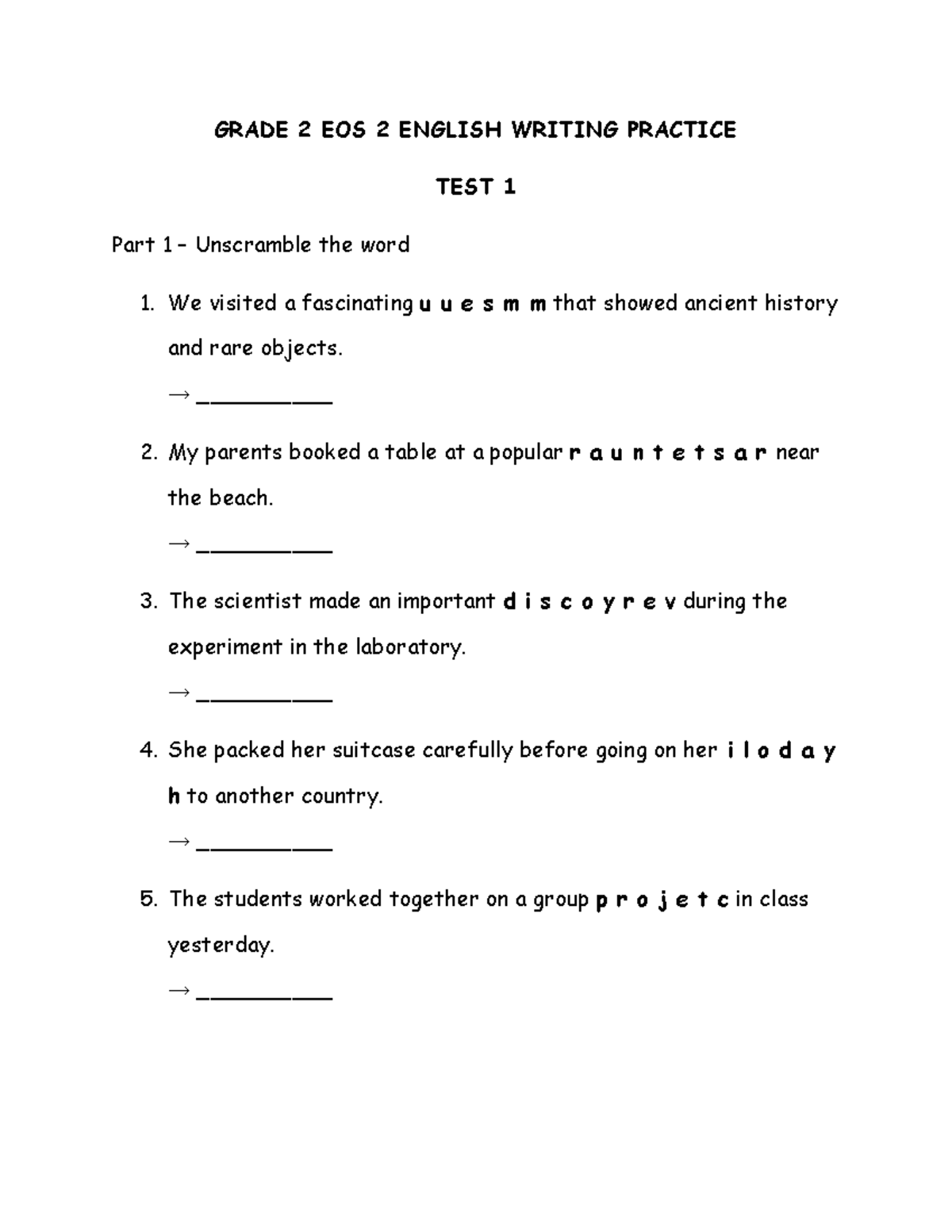 GRADE 2 EOS 2 ENGLISH WRITING PRACTICE TEST 1-3 - Studocu