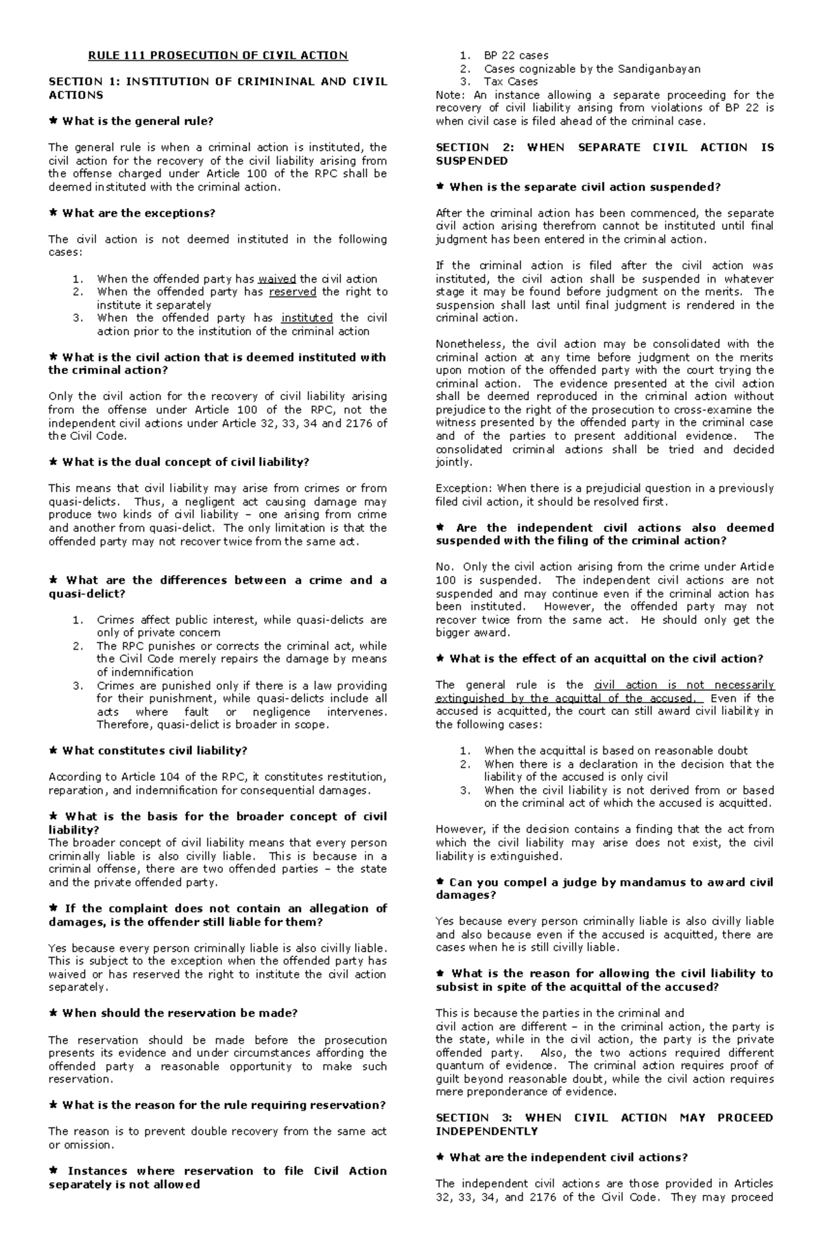 RULE 111: Prosecution of Civil Action and Institutional Guidelines ...