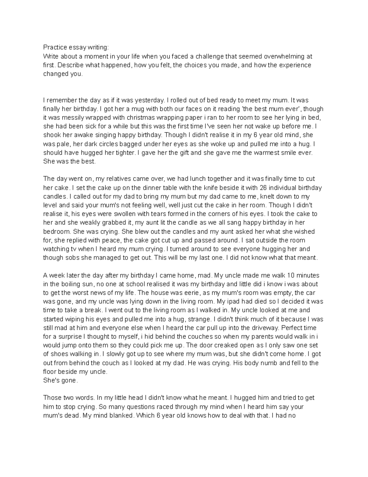 Practice Essay Writing: Overcoming Life's Challenges (ENG101) - Studocu