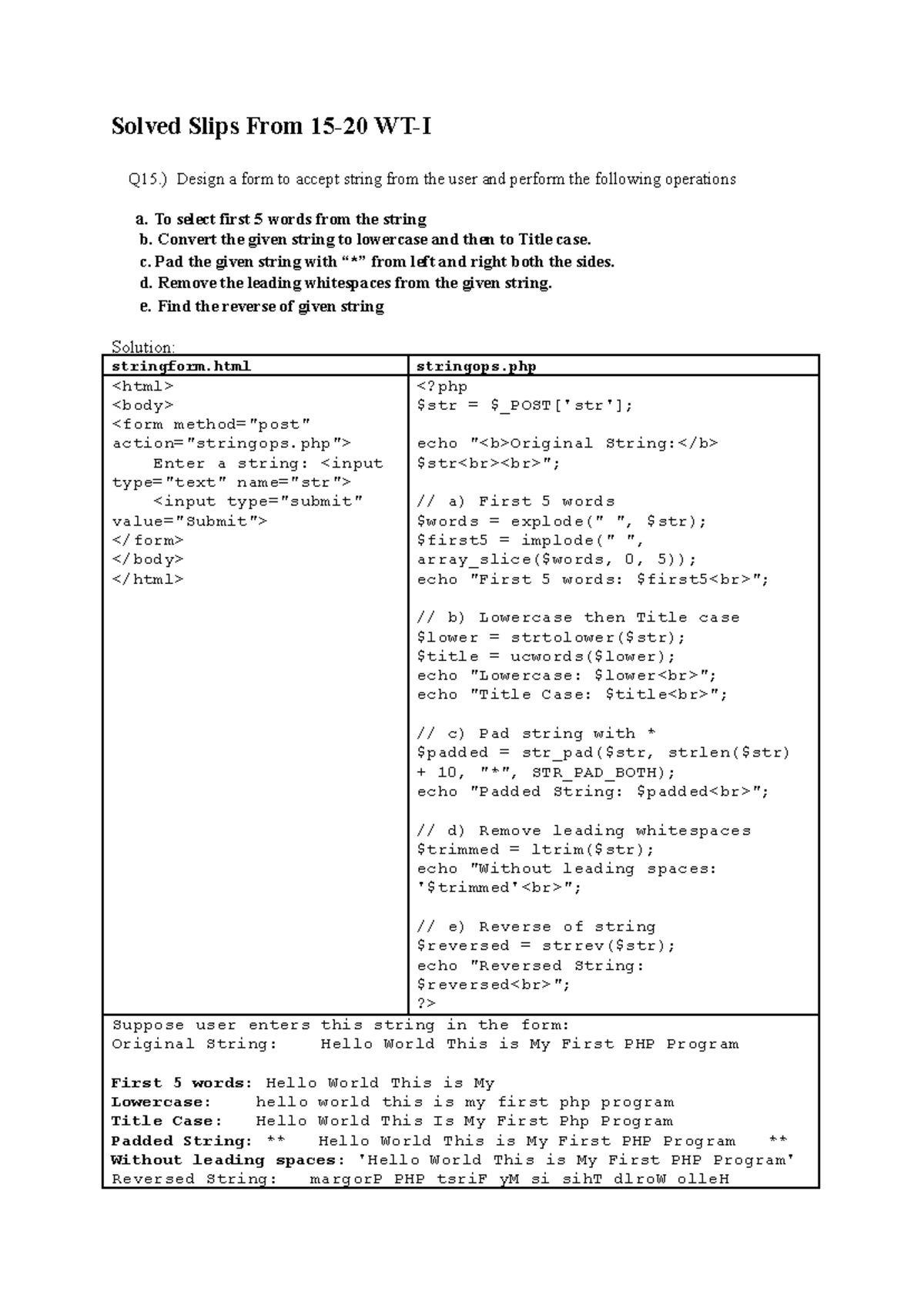 PHP String Operations and Array Manipulations (CS101) - Studocu