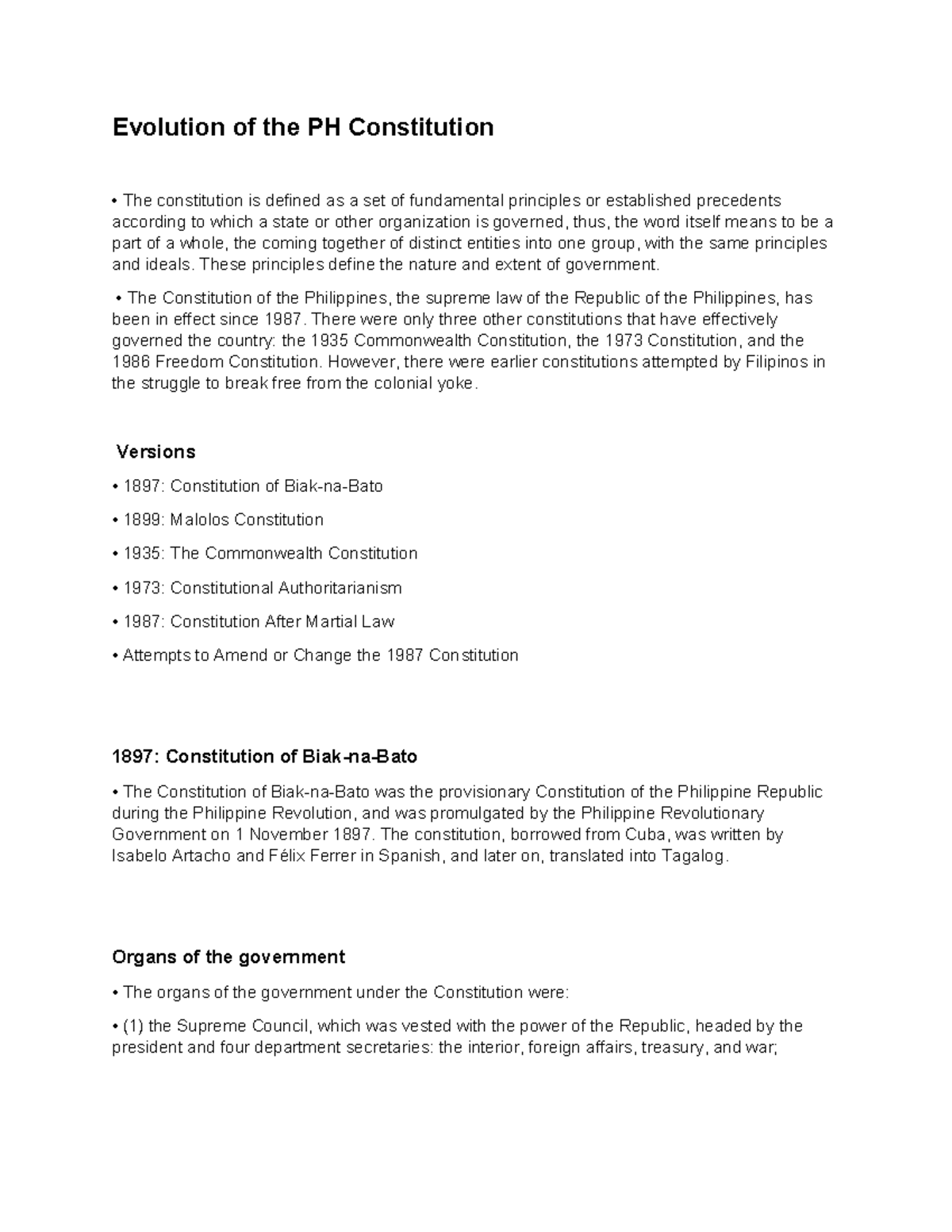 Evolution of the Philippine Constitution: A Historical Overview - Studocu