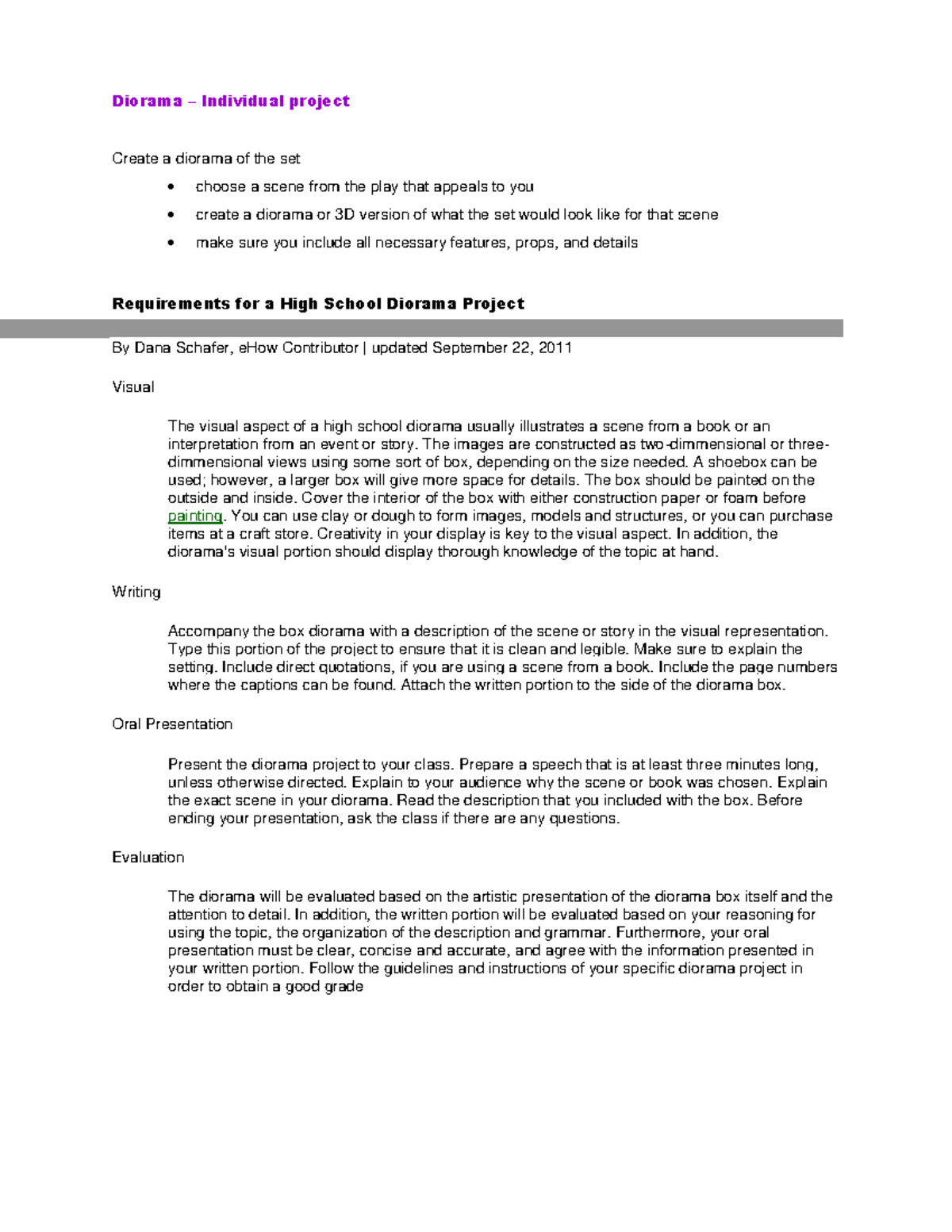 Diorama Project Rubric for High School: Evaluation Criteria - Studocu
