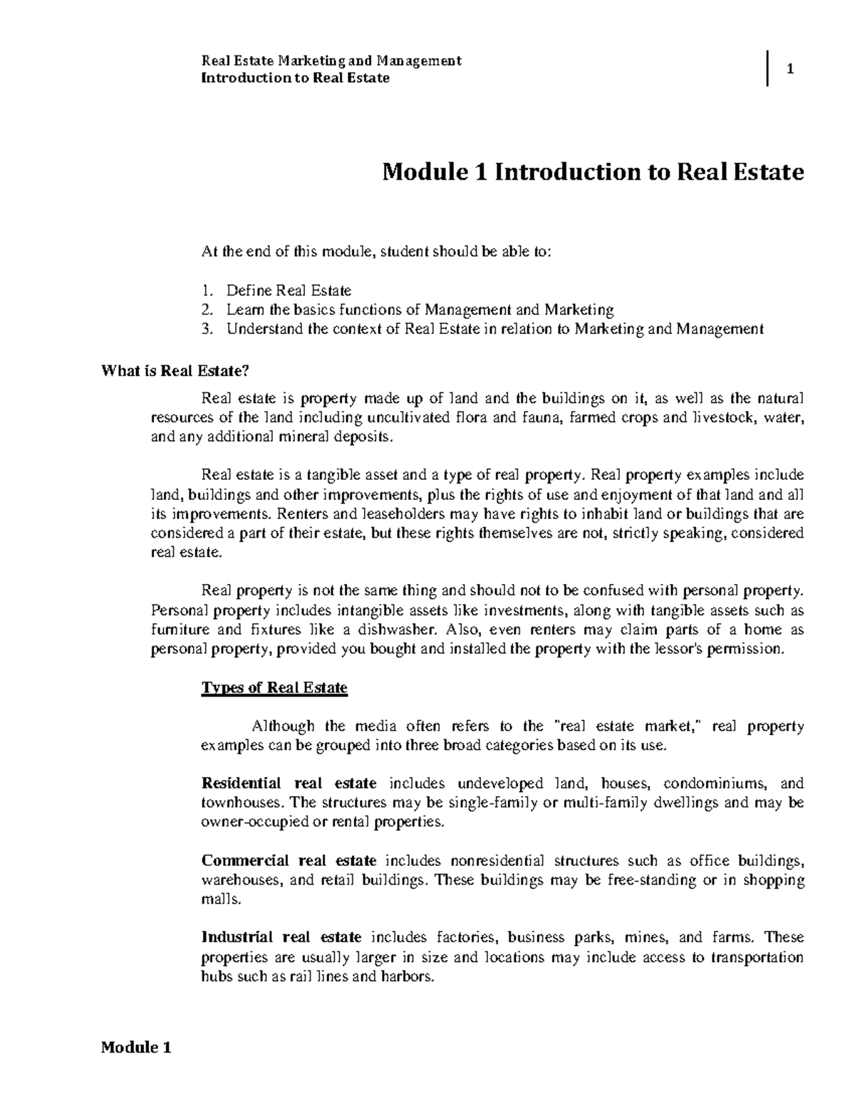 Real Estate Marketing and Management: Module 1 Overview - Studocu