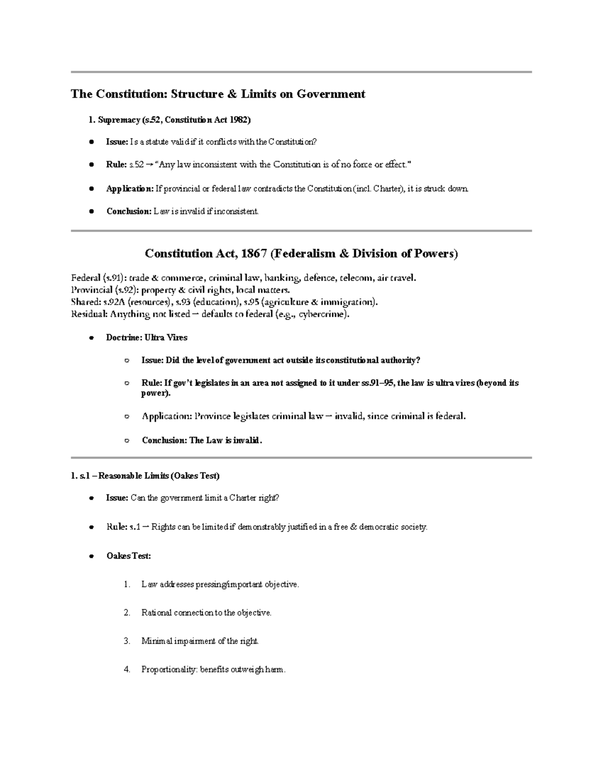 LAW 122 Midterm Cheat Sheet: Constitutional Law Overview - Studocu