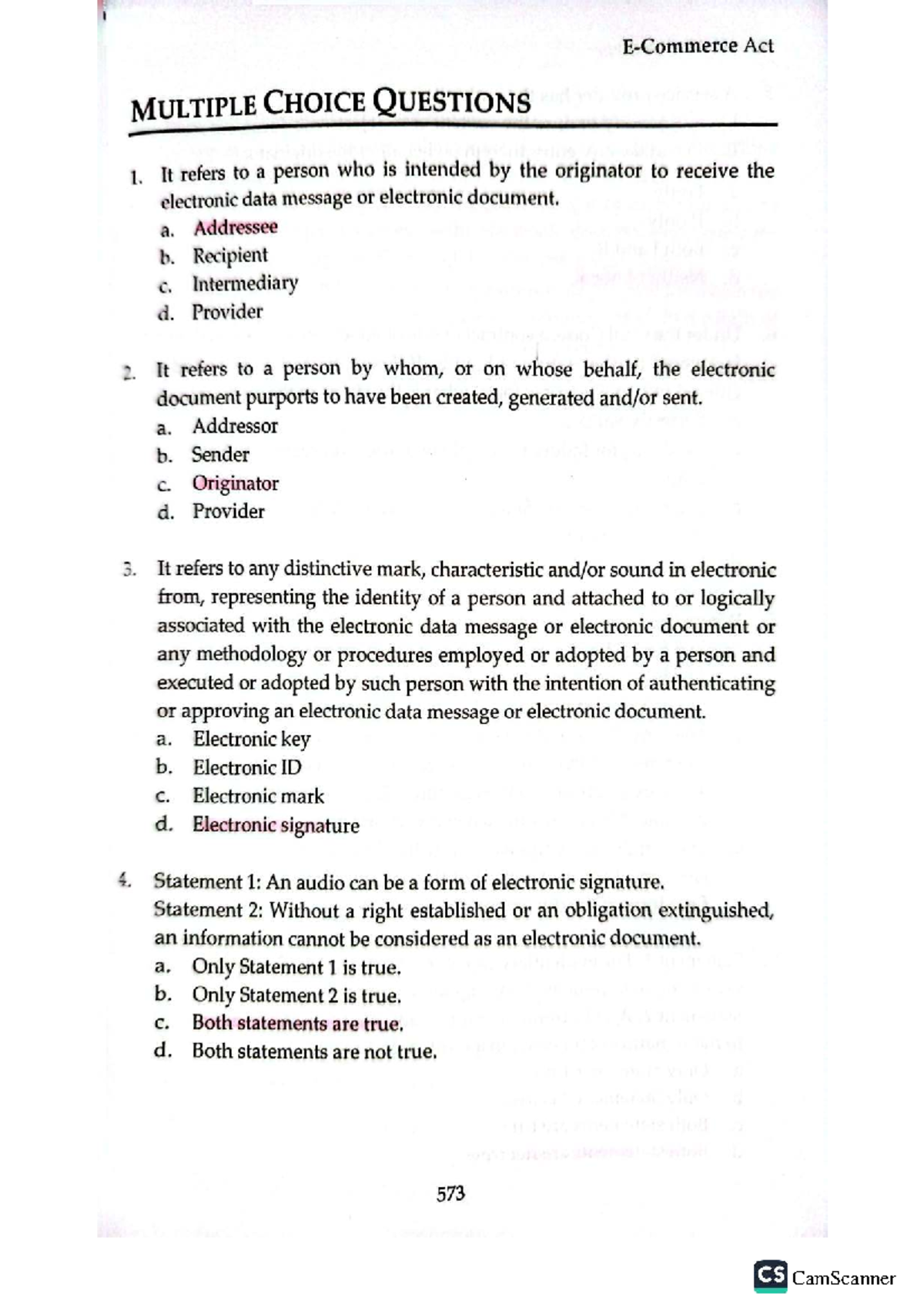 E-Commerce Act Review: Multiple Choice Questions (CS 577) - Studocu