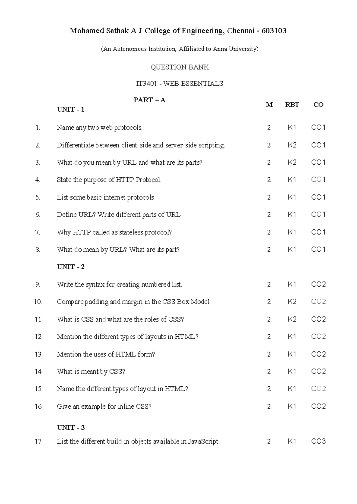 IT3401 Question Bank: Web Essentials - Units 1 to 5 - Studocu