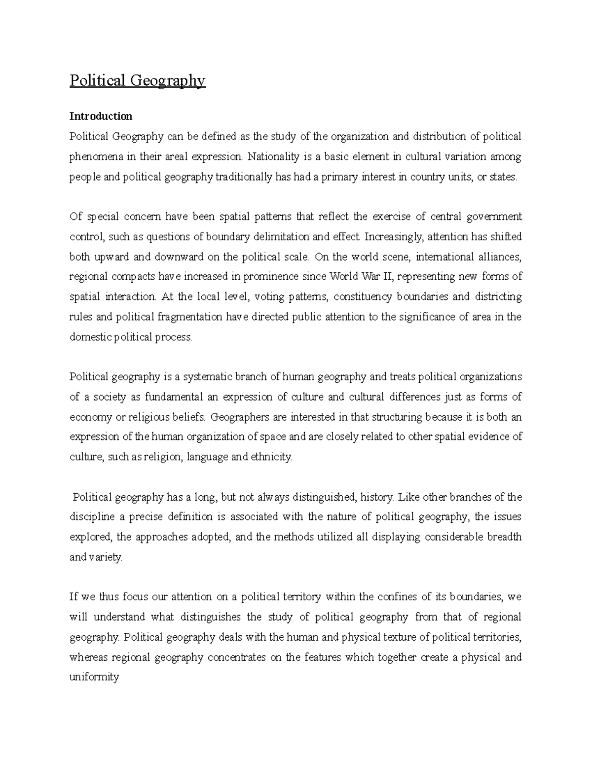 Lecture Notes - Political Geography II: Concepts and Themes - Studocu