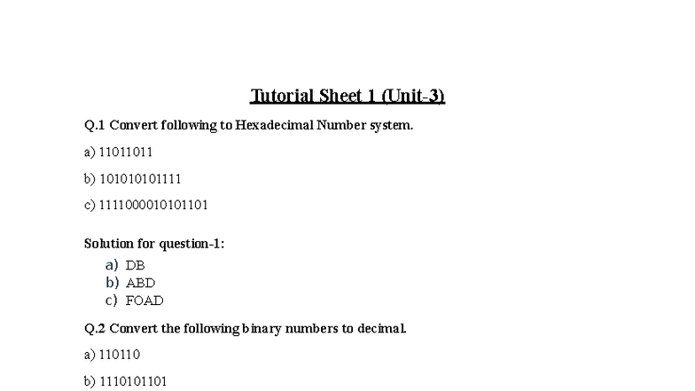 Unit-3 Tut3 - Hex, Dec, Octal & Binary Conversion Practice - Studocu