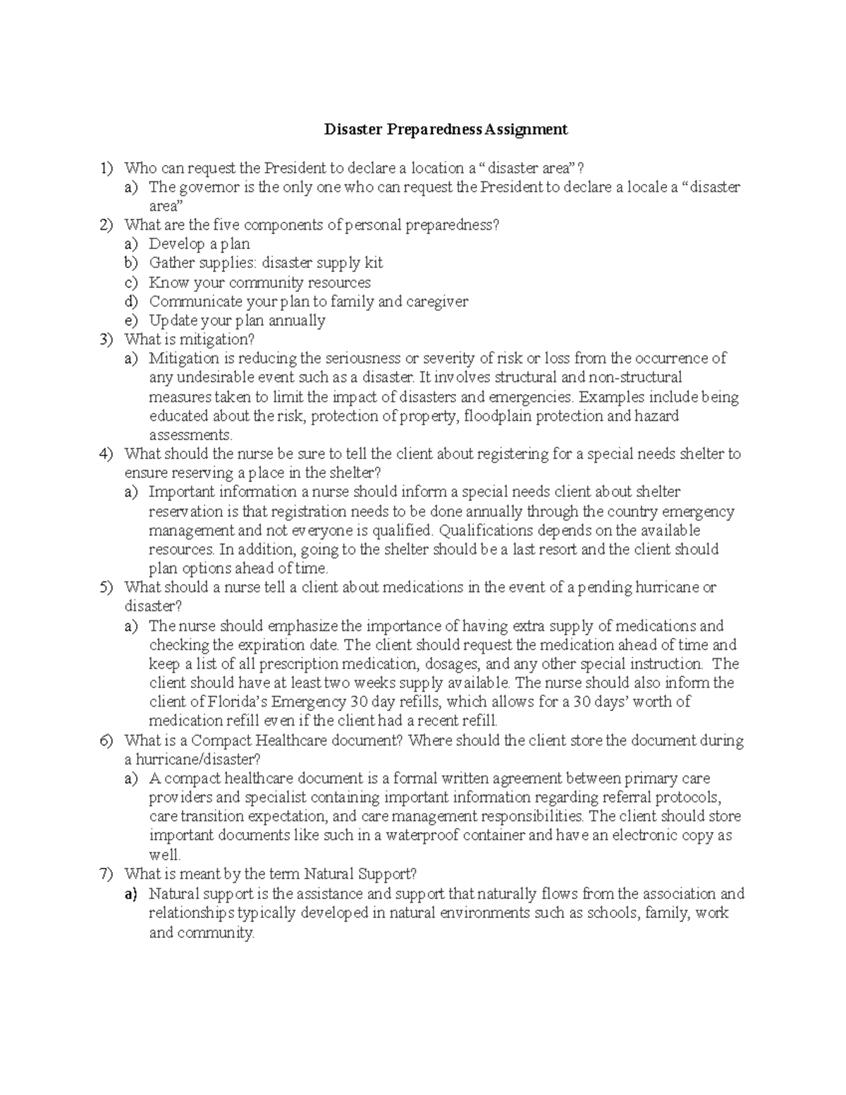 Disaster Preparedness Assignment - It involves structural and measures ...