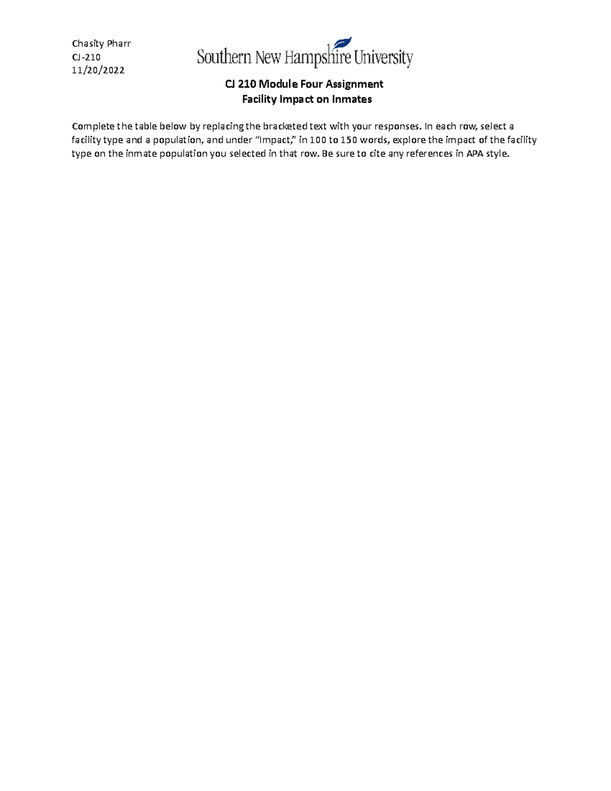 CJ 210 Module Four Assignment - Chasity Pharr CJ- 11/20/ CJ 210 Module ...