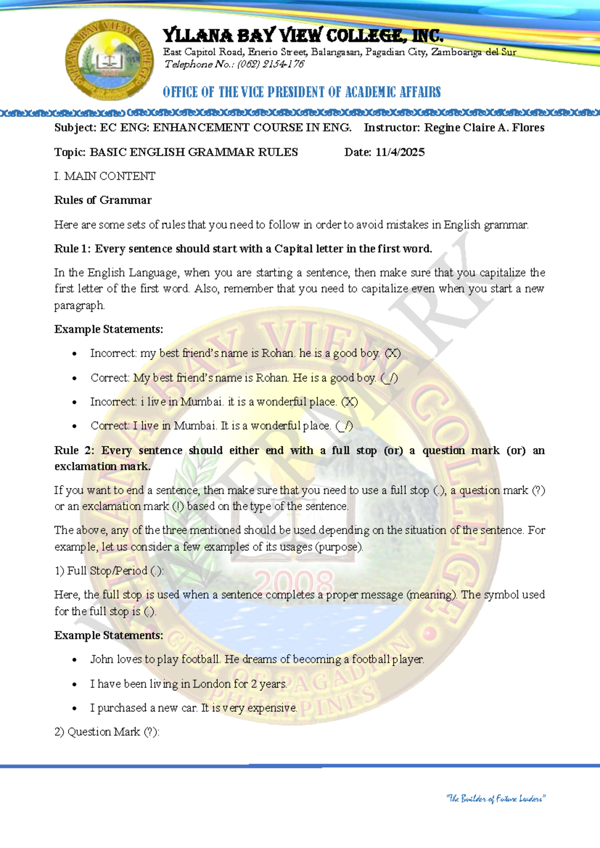 EC ENG 110425 - Basic English Grammar Rules and Exercises - Studocu