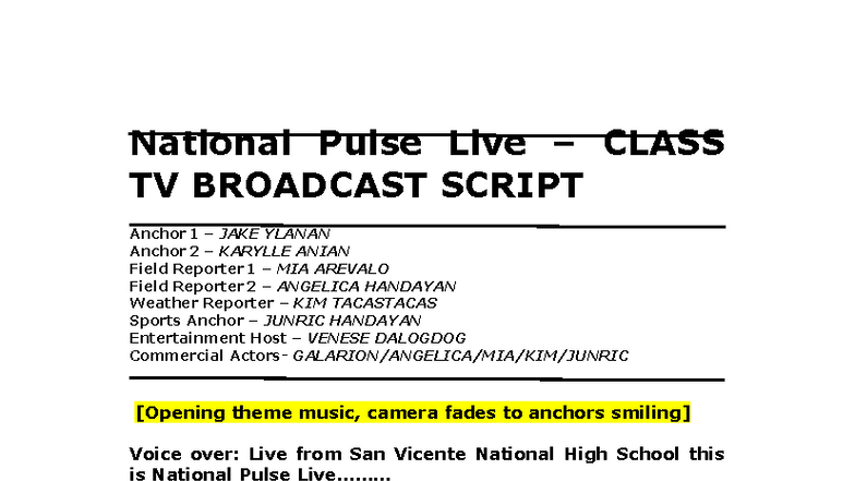 MIL TV - National Pulse Live Broadcast Script 092900 - Studocu