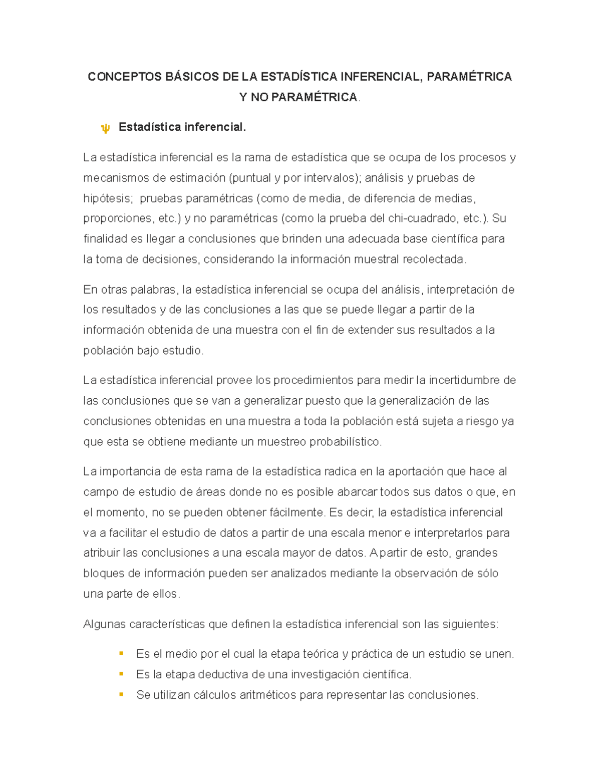 Investigación Documental - CONCEPTOS BÁSICOS DE LA ESTADÍSTICA INFERENCIAL, PARAMÉTRICA Y NO ...