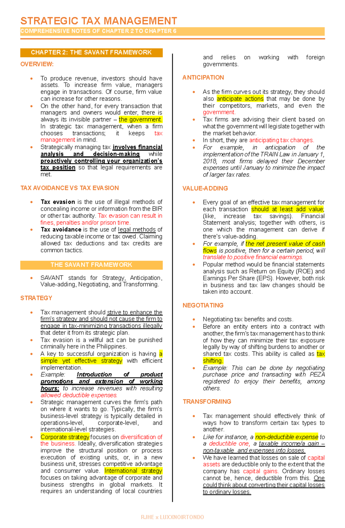 STM Notes: Strategic Tax Management - Comprehensive Overview of ...