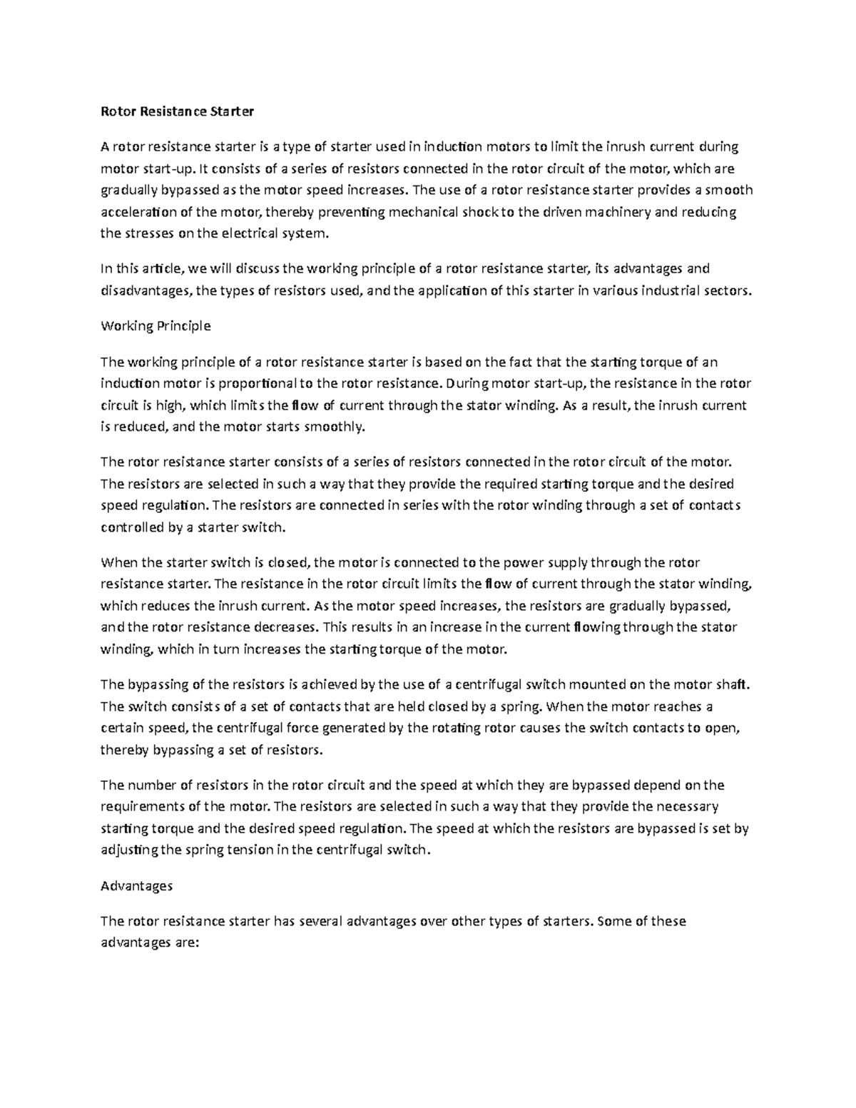 EE 301: Comprehensive Overview of Rotor Resistance Starters - Studocu