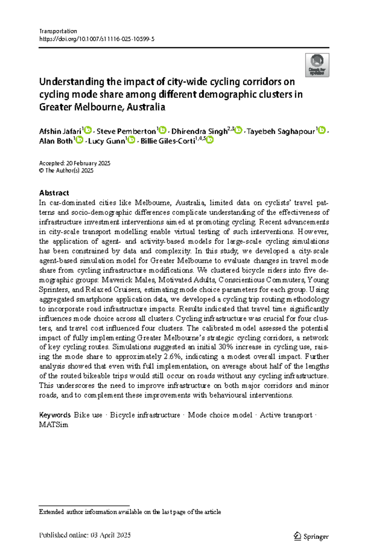 S11116 - Impact of Cycling Corridors on Mode Share in Greater Melbourne ...