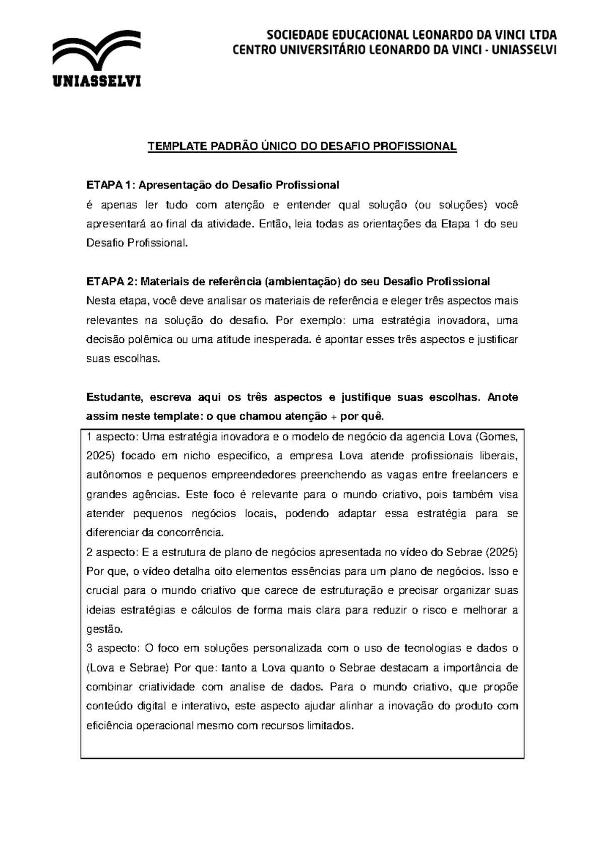 Template Padrão Único do Desafio Profissional - Etapa 1 a 4 - Studocu