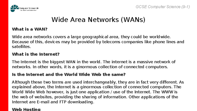 GCSE Computer Science: Understanding Wide Area Networks (WANs) - Studocu