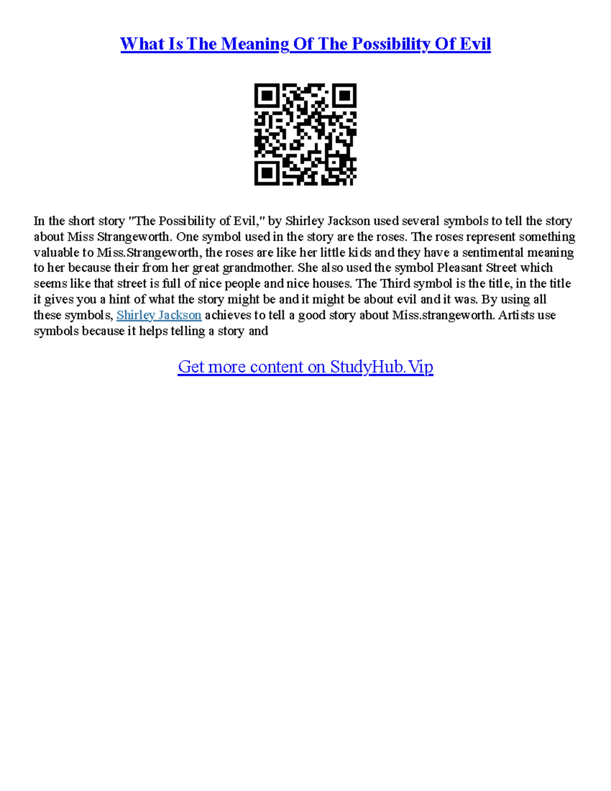 The Possibility of Evil: An Essay on Shirley Jackson's Short Story ...