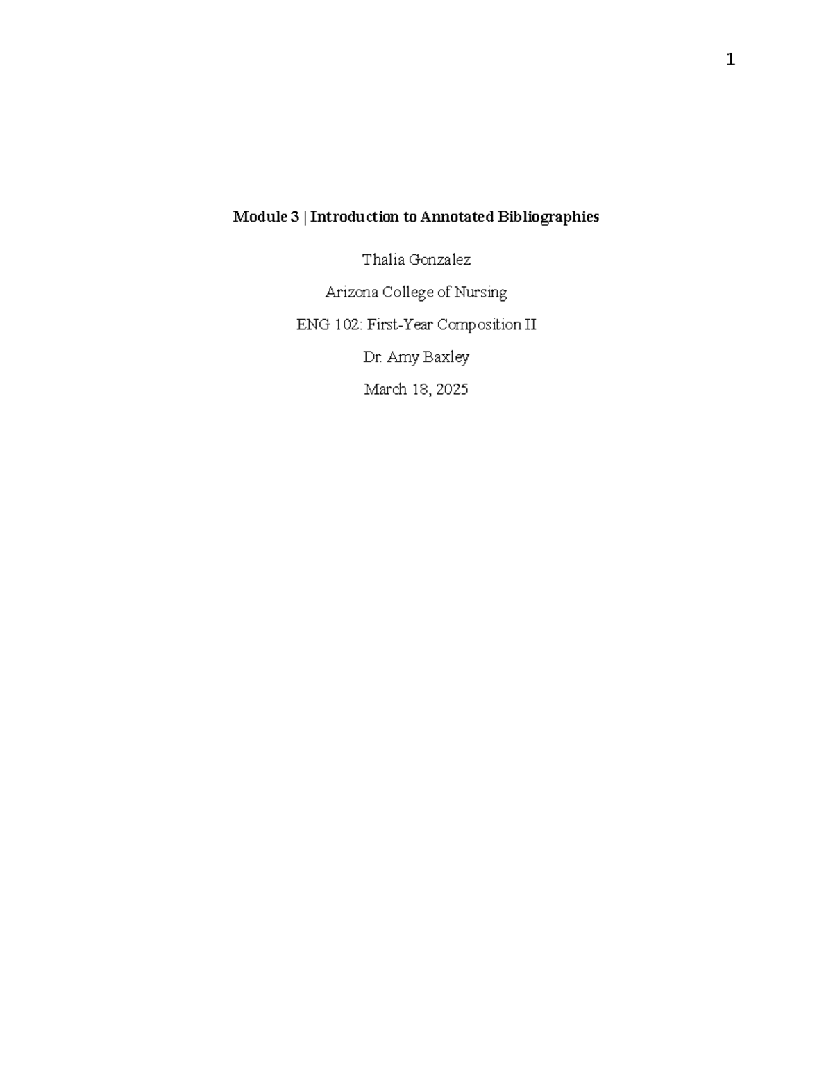 ENG 102 Module 3: Annotated Bibliographies for Final Essay - Studocu