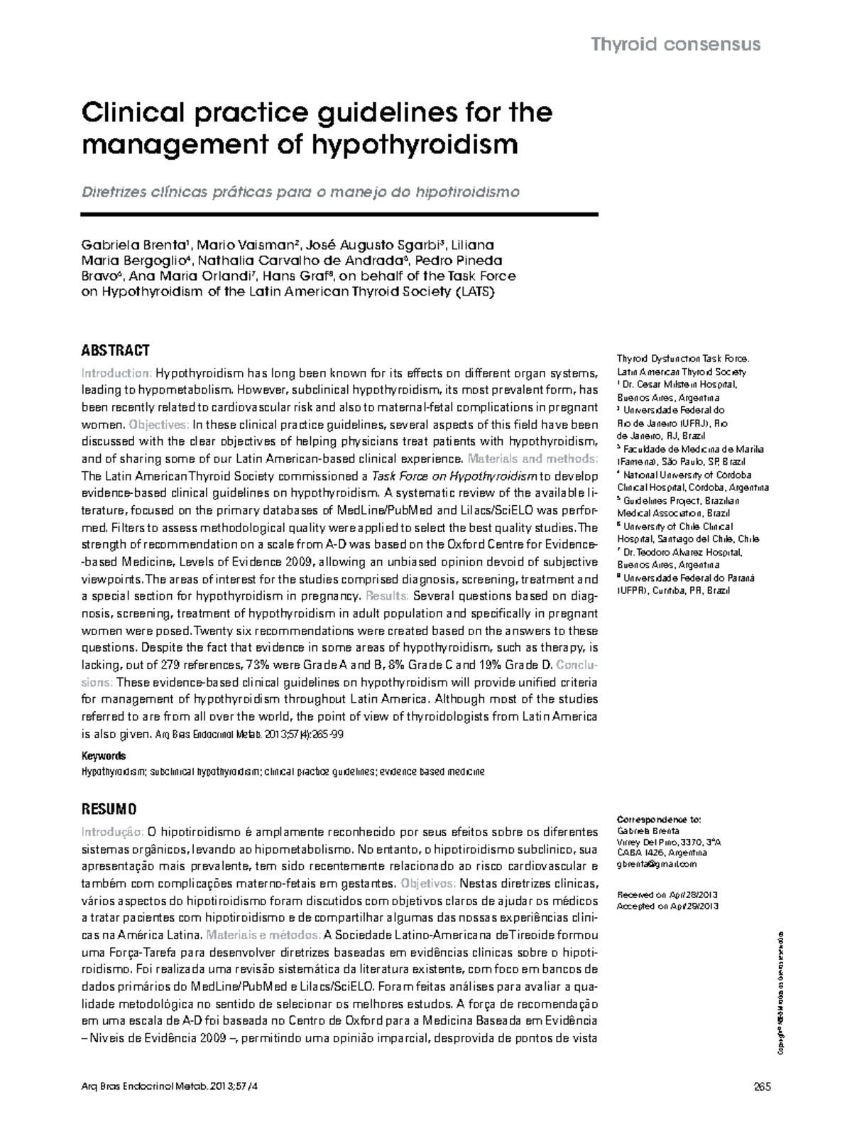 Guidelines for the Management of Hypothyroidism: A Latin American ...