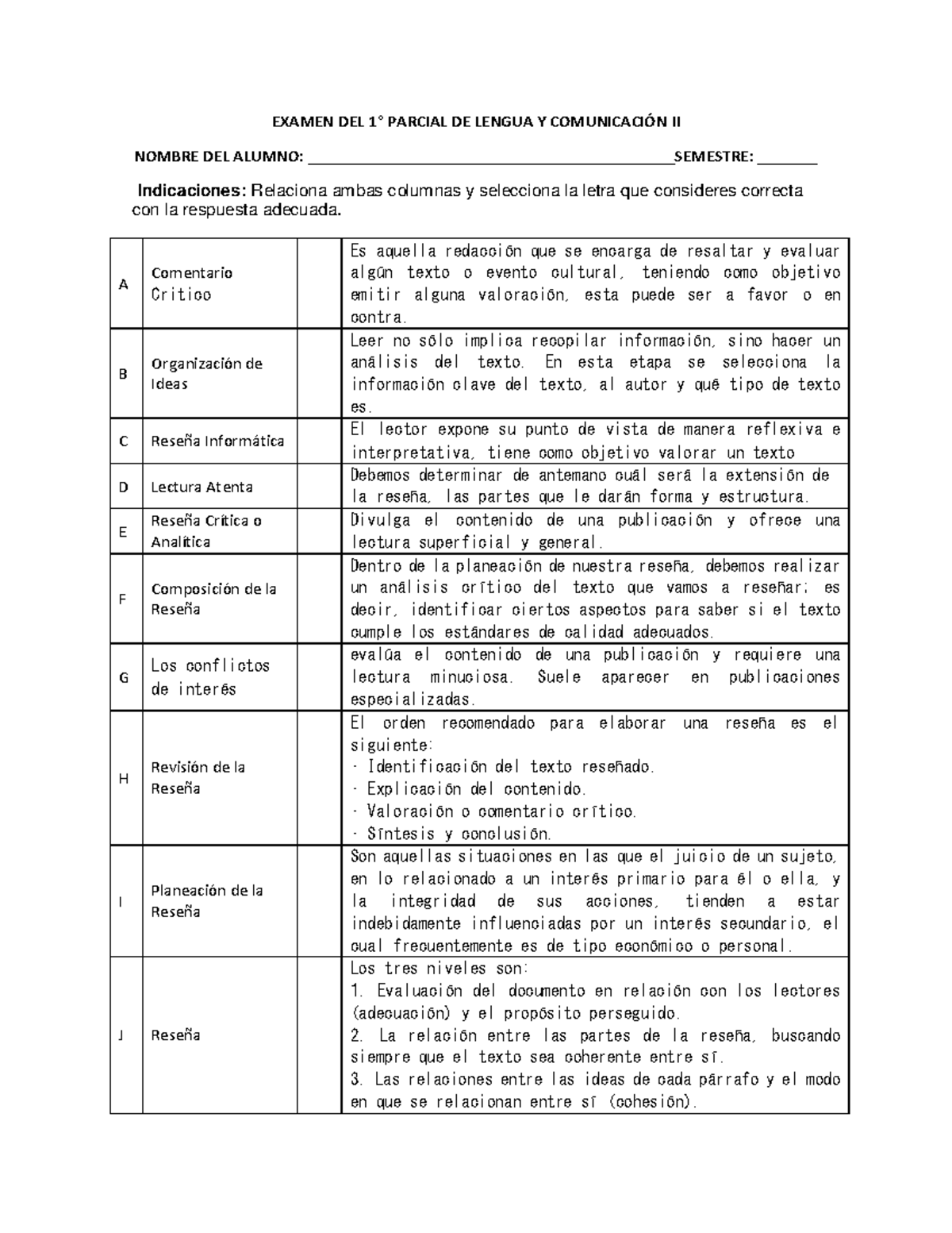 Examen Parcial de Lengua y Comunicación II: Reseñas y Análisis - Studocu