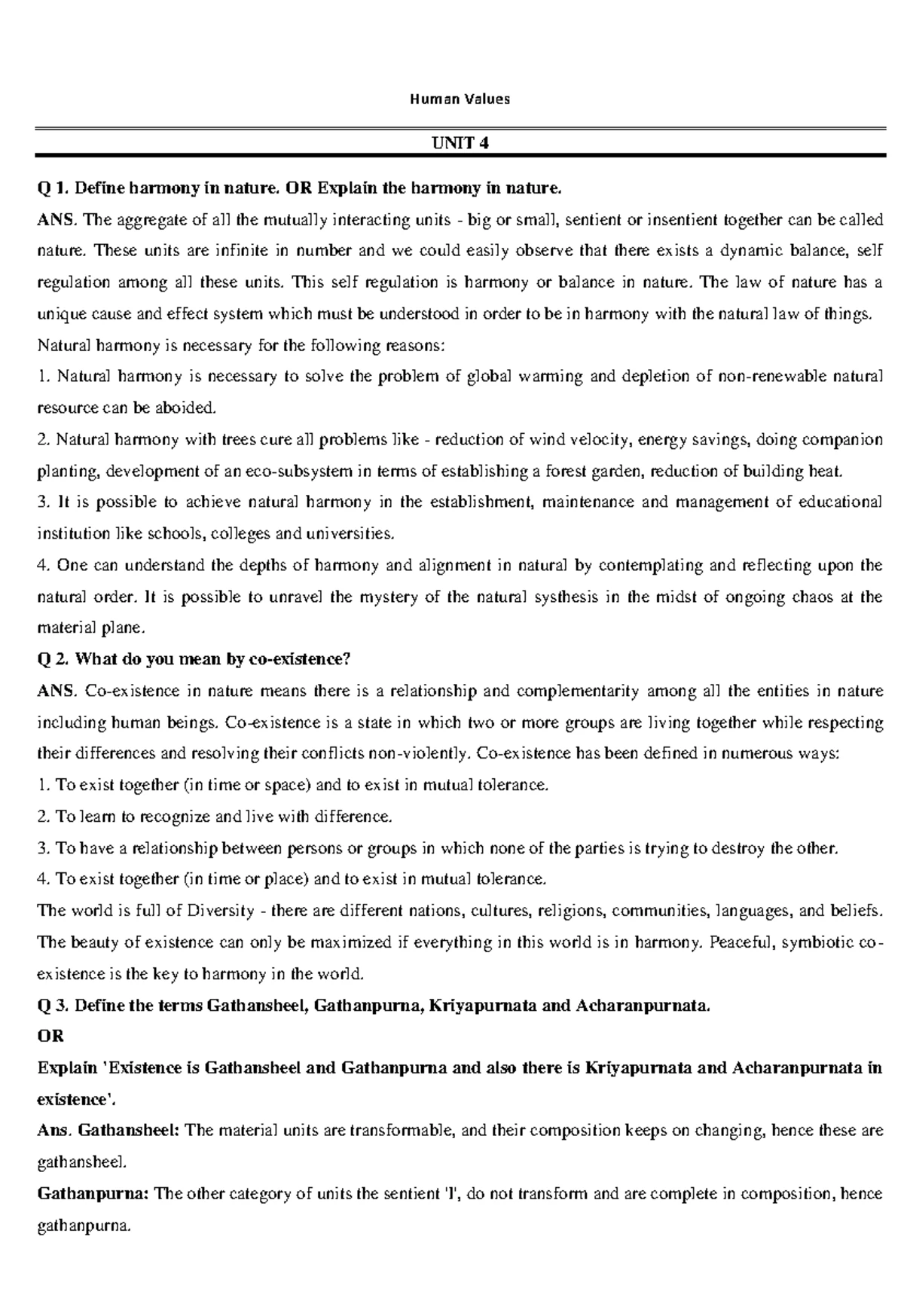 Human values notes - Human Values UNIT 5 Q 1. What is ethical human ...