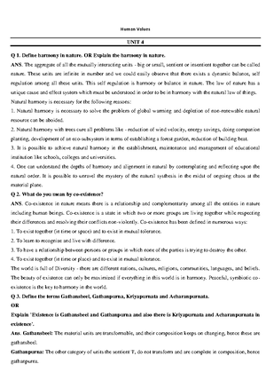 Unit 9 - Unit 9 - Q1. Right understanding in the individuals is the basis for harmony in the ...