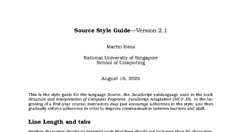 Source Style Guide for SICP JS: Version 2.1 - Studocu