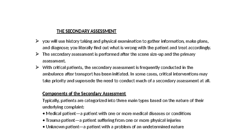 Secondary Assessment of Medical Patients: Key Components and Techniques ...