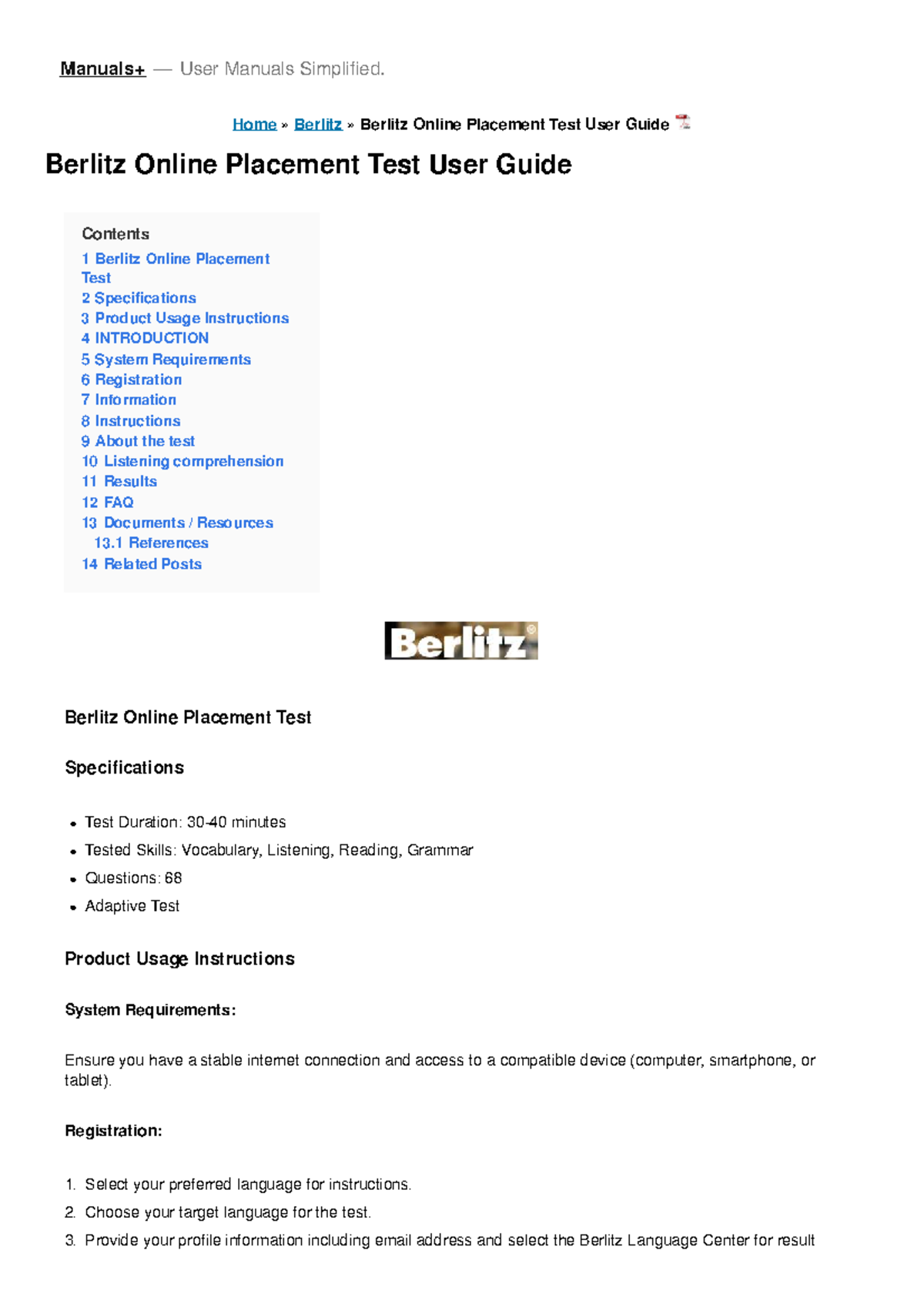 Berlitz Online Placement Test User Guide: A Simplified Manual - Studocu