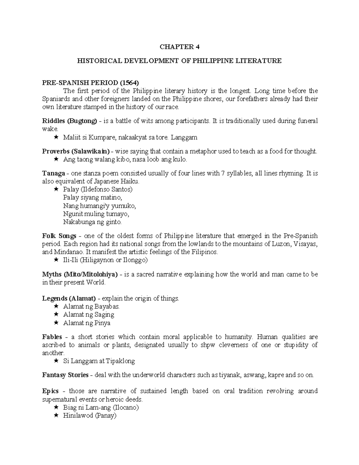 Chapter 4 - Historical Development of Philippine Literature Overview ...