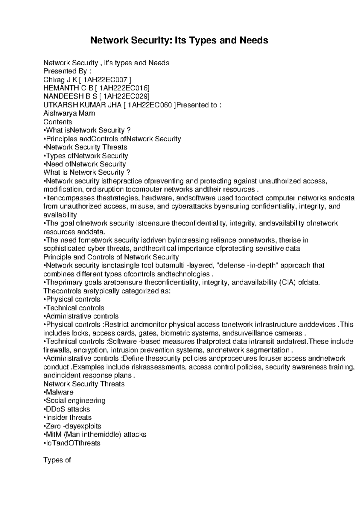 Network Security: Types, Needs, and Threats Overview (1AH22EC007) - Studocu