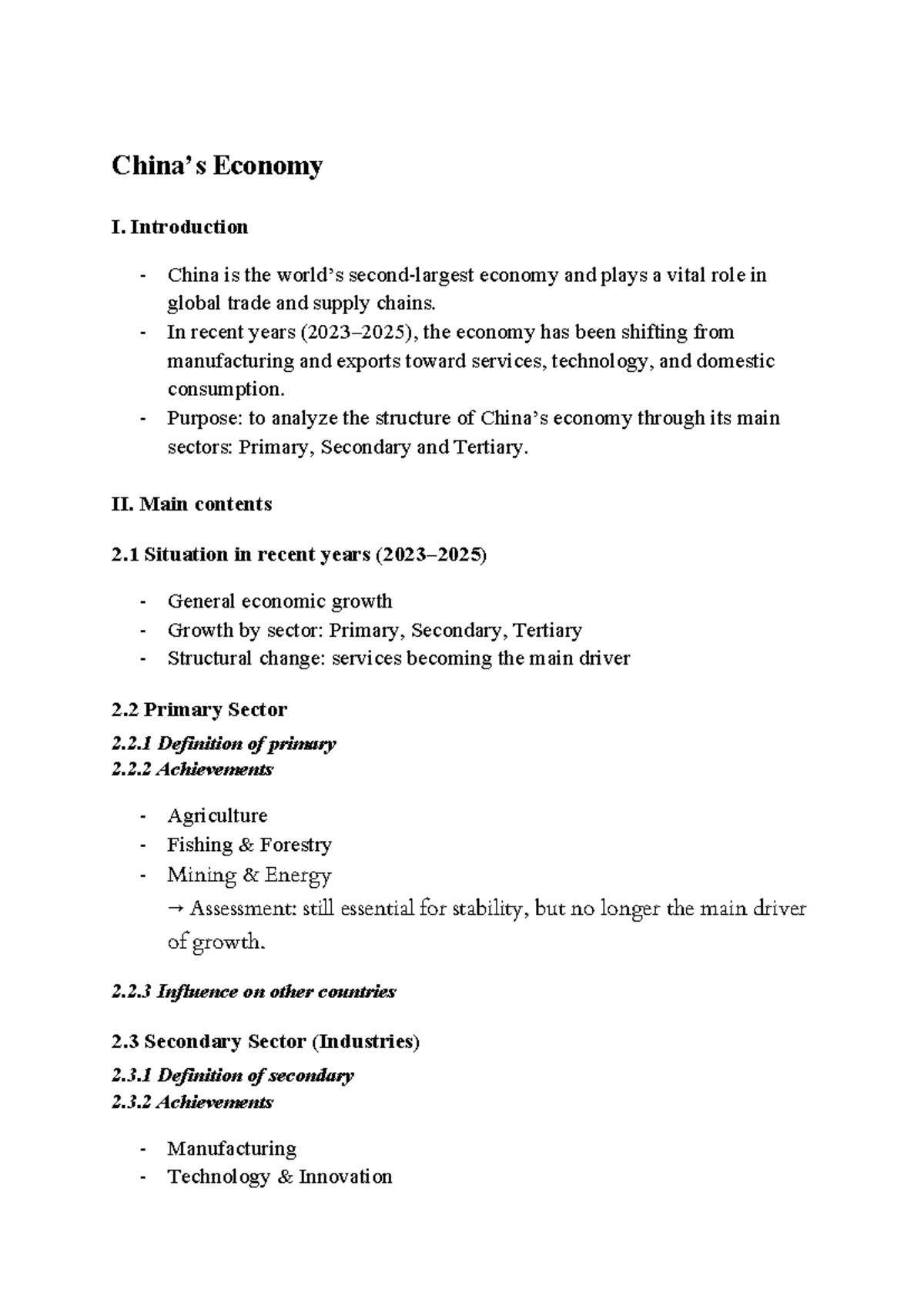 TATM1: Overview of China's Economic Structure and Sectors - Studocu