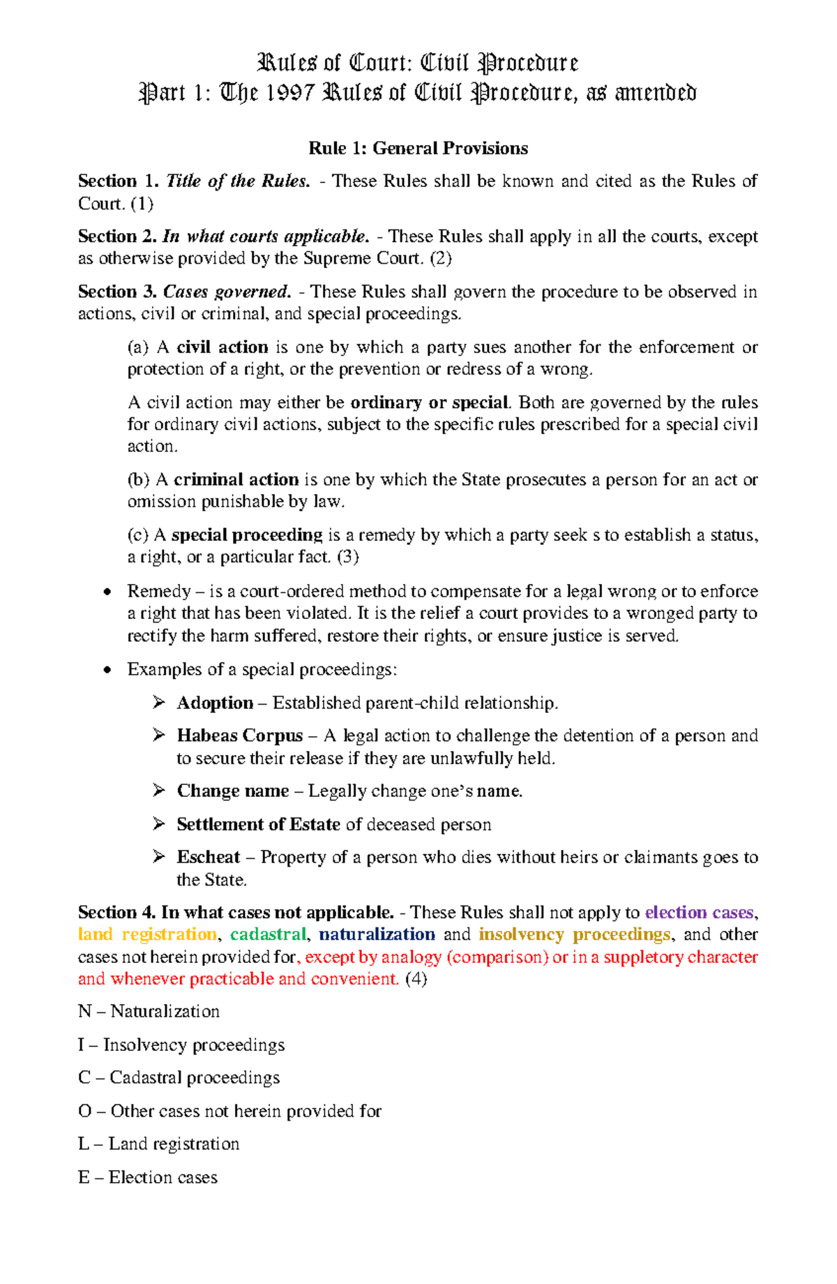Rules of Court: Civil Procedure Part 1 - REM Notes - Studocu