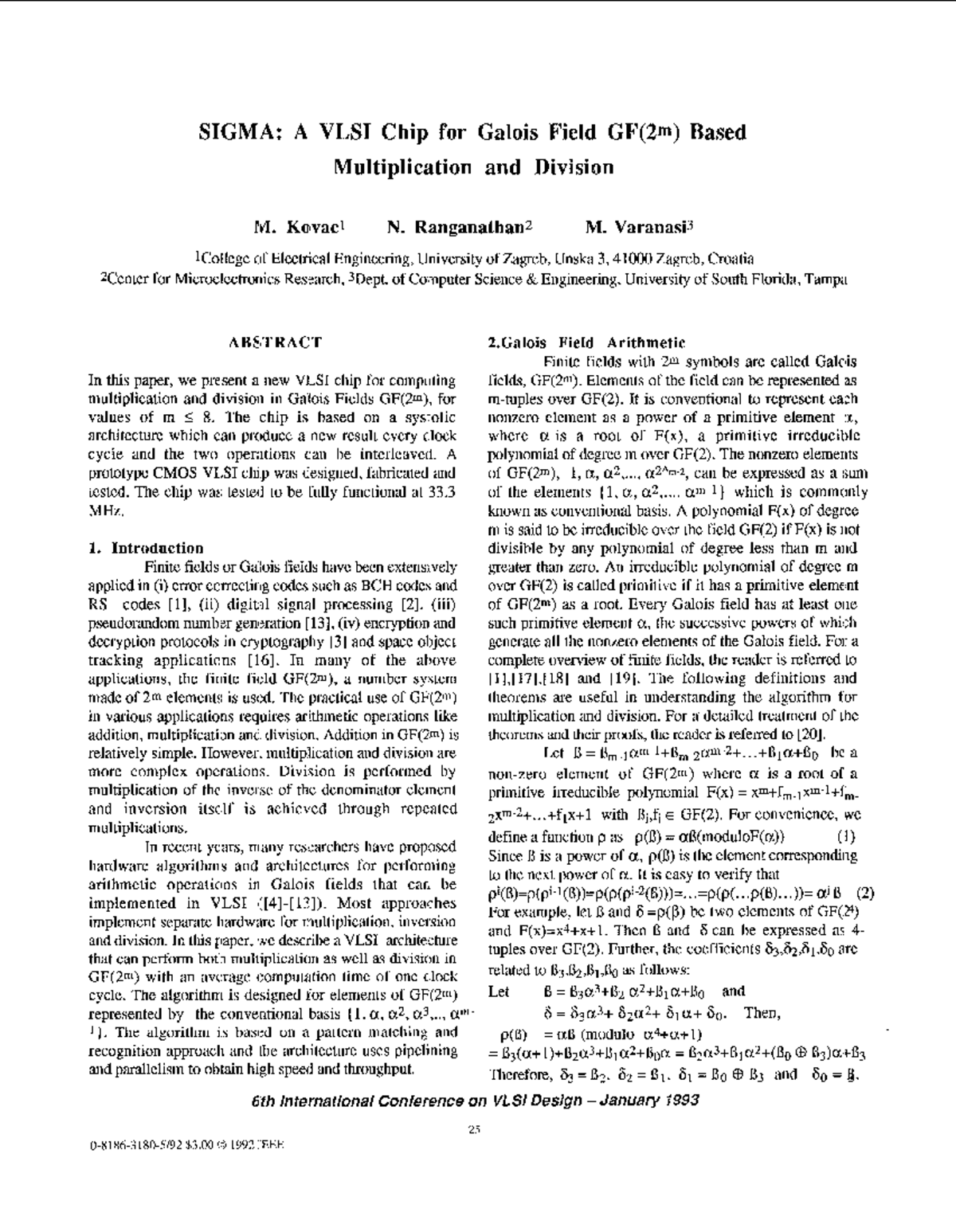 SIGMA: VLSI Chip Design for Galois Field GF(2m) Multiplication ...