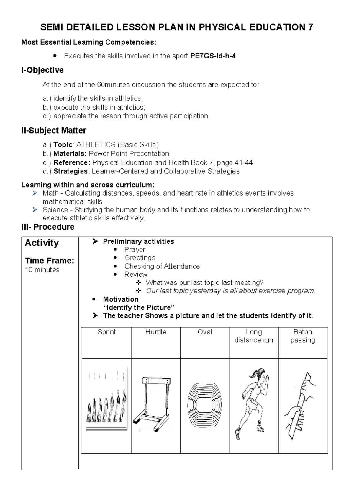 SEMI Detailed Lesson PLAN IN Physical Education 7 - SEMI DETAILED ...