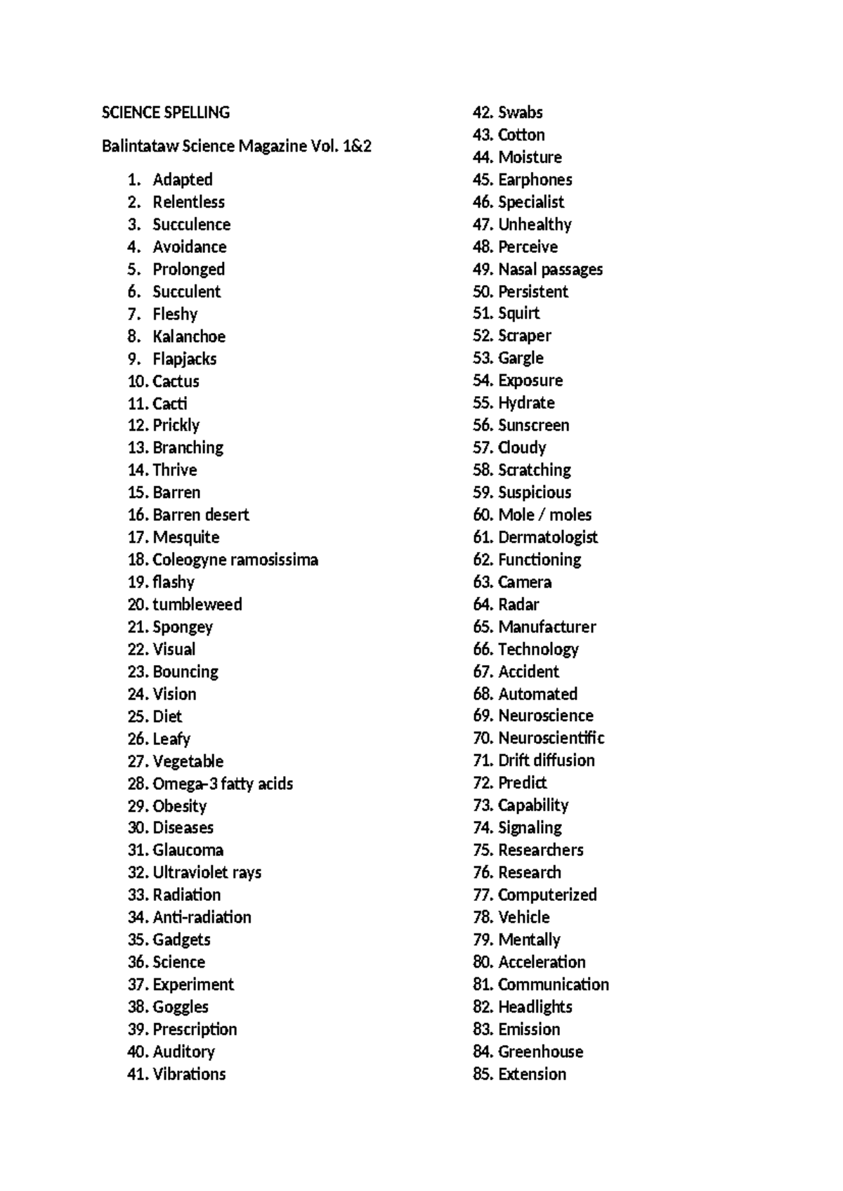 Spelling balitanaw - for review - SCIENCE SPELLING Balintataw Science ...