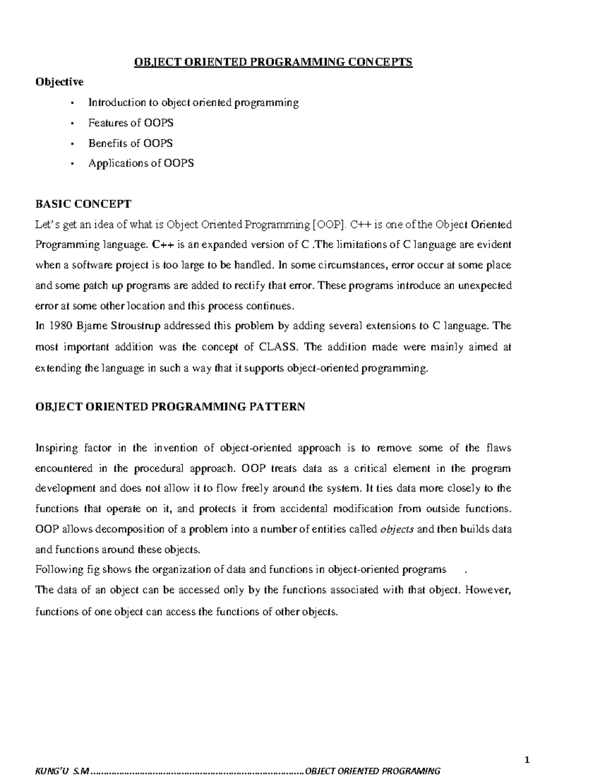 Lecture-01-OOP - it contains the course outline intro to OOP - 1 OBJECT ...
