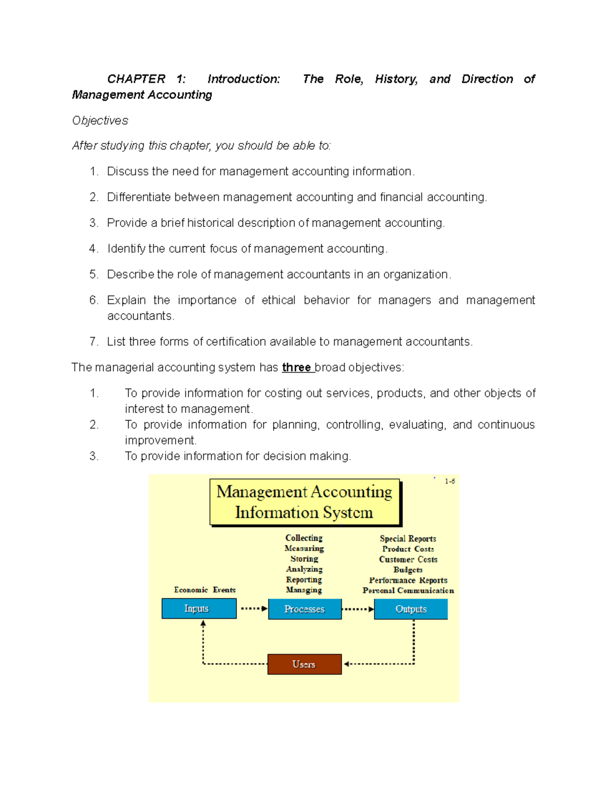 MGT 301: Chapter 1 - Introduction to Management Accounting - Studocu
