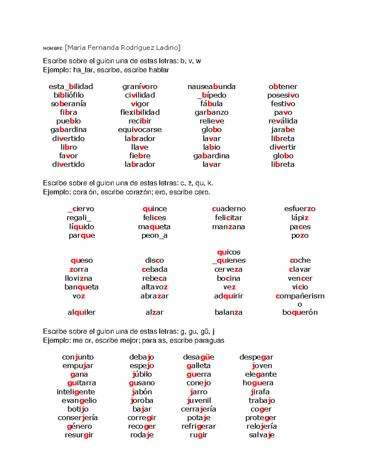 Taller 1: Ejercicios de Ortografía y Letras (b, v, c, z, g, j) - Studocu