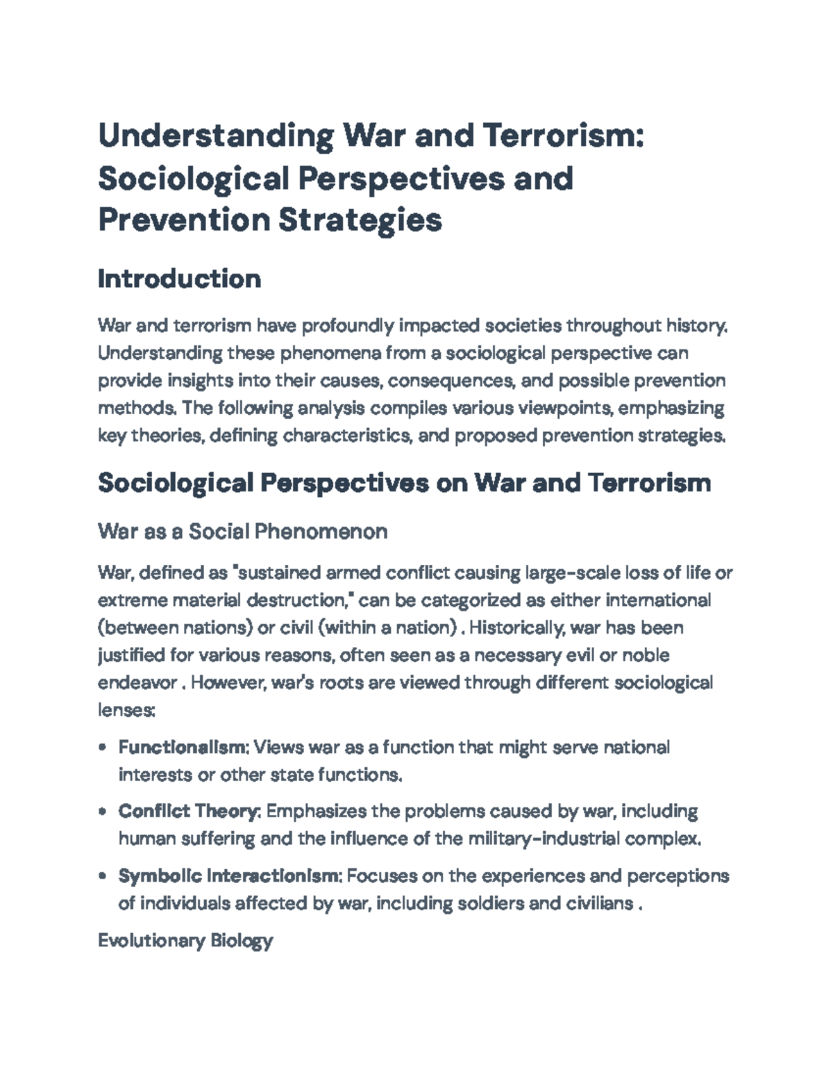 Sociological Insights on War and Terrorism: Causes & Prevention ...
