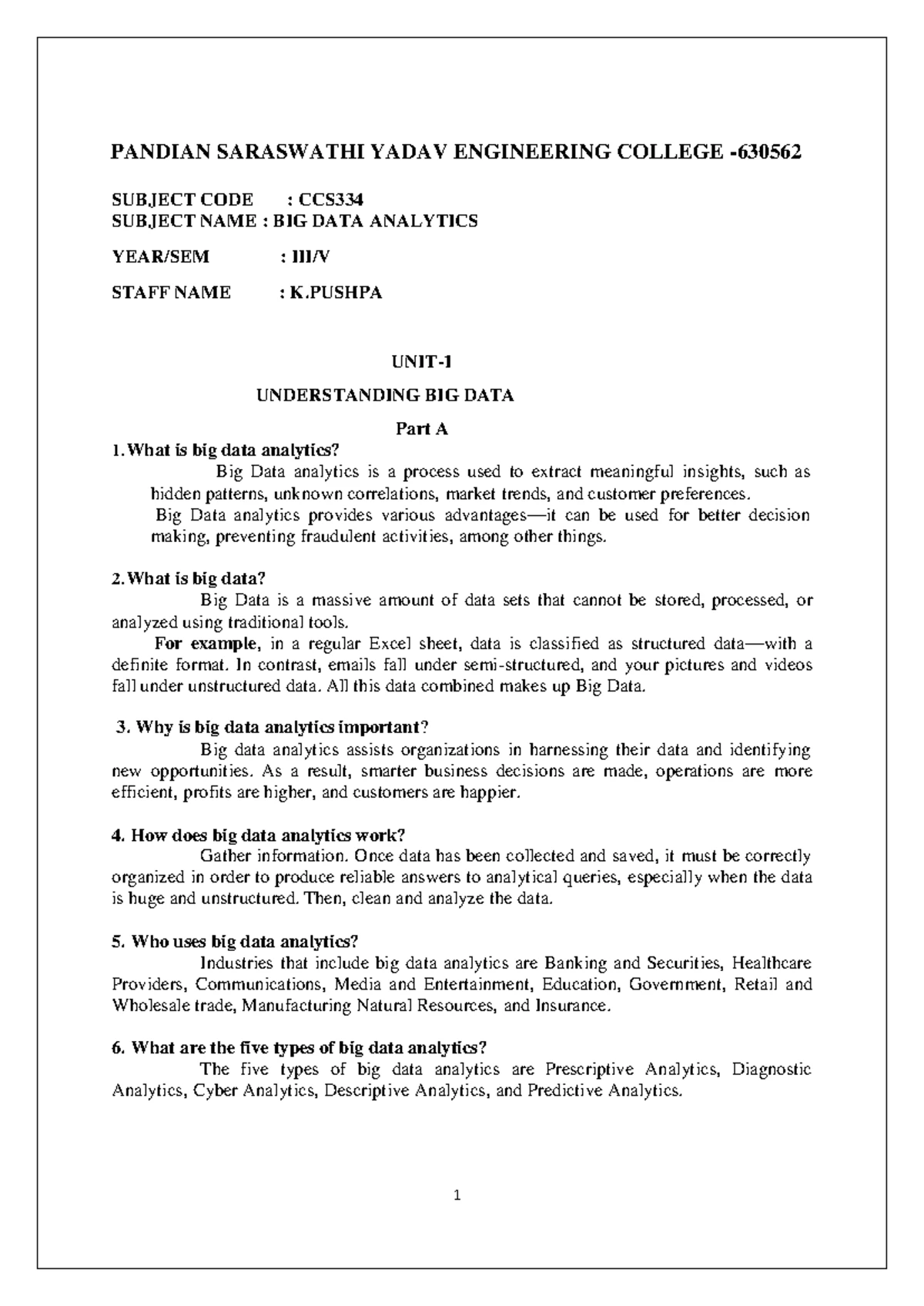 BIG DATA Analytics Lab Manual - DEPARTMENT OF INFORMATION TECHNOLOGY VISION To achieve high ...