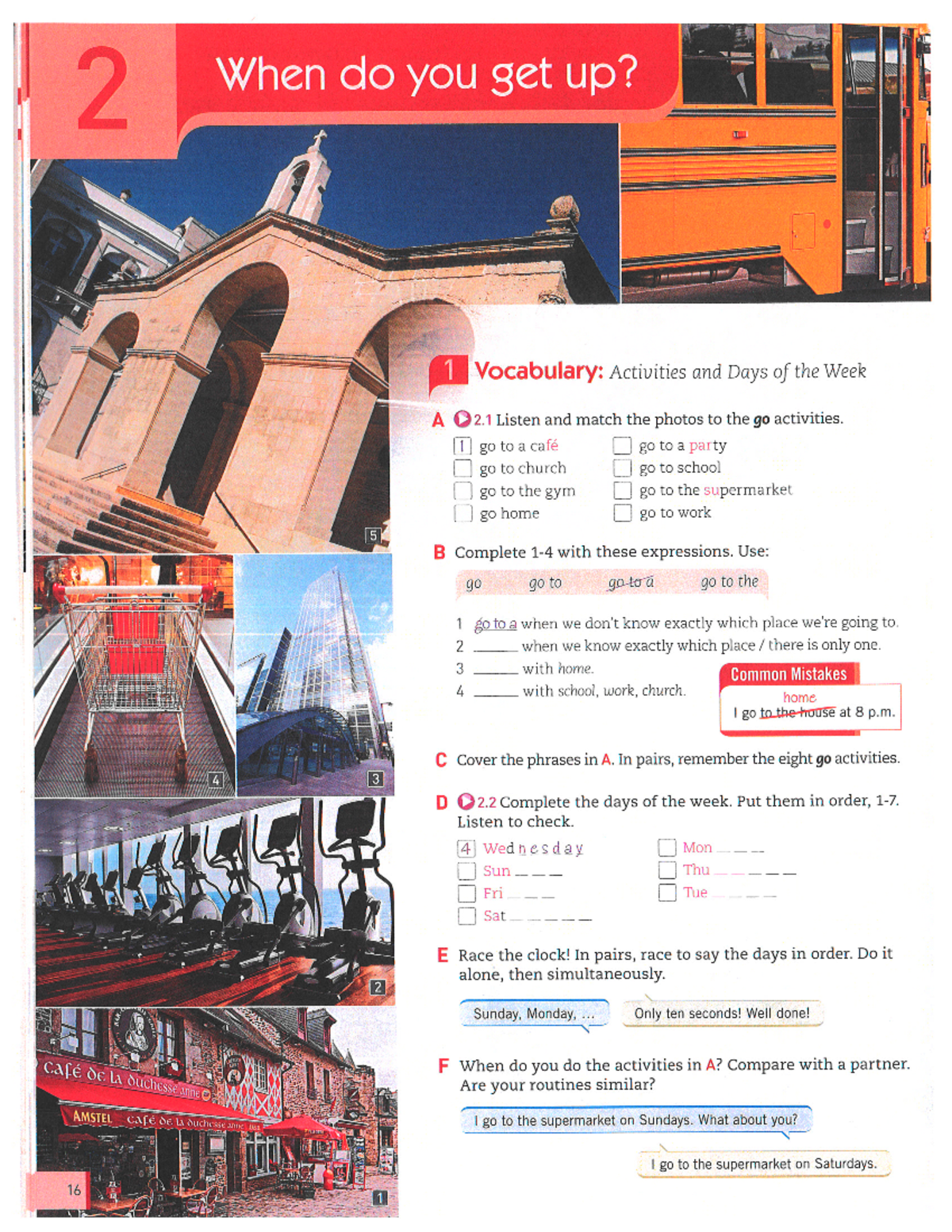 English ID 1: Unit 2 Activities & Days of the Week - Studocu