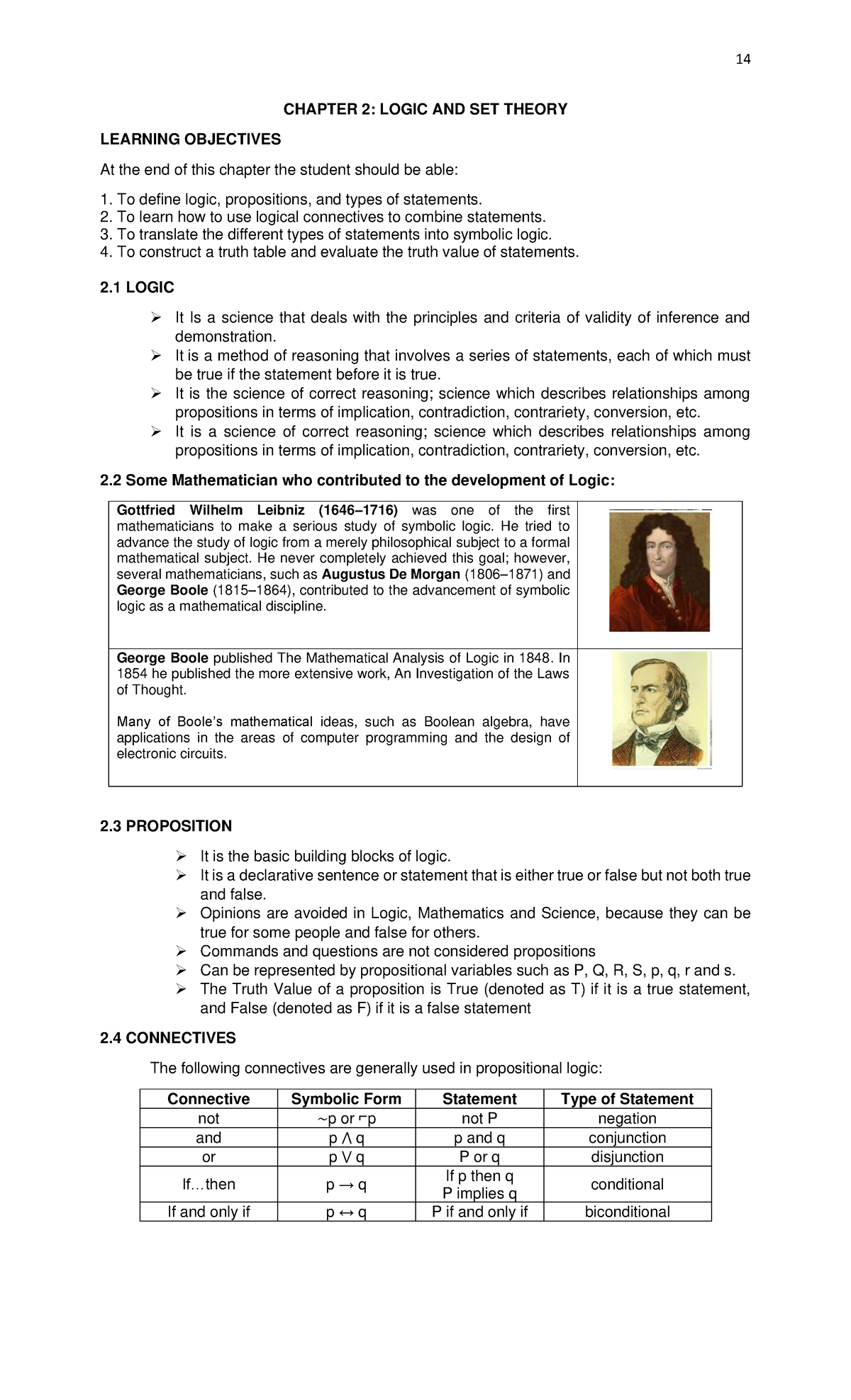 Chapter 2 Math Logic - Lecture on MMW - CHAPTER 2: LOGIC AND SET THEORY LEARNING OBJECTIVES At ...