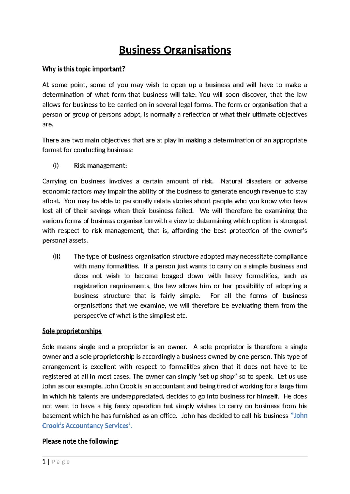 Business Organisations: Understanding Structures and Risk Management ...