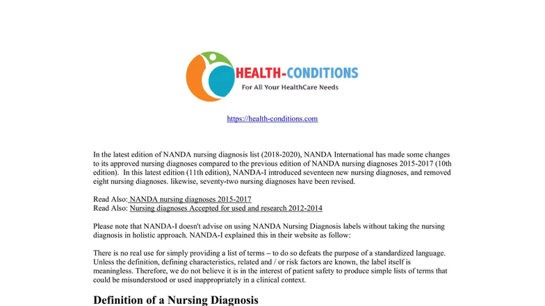 NANDA Nursing Diagnoses Update: 11th Edition Changes and Insights - Studocu